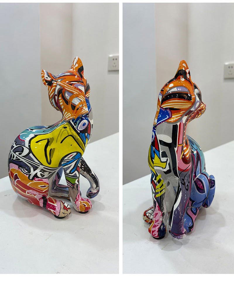 Statue chat assis résine graffiti 16 cm– Omega Statue